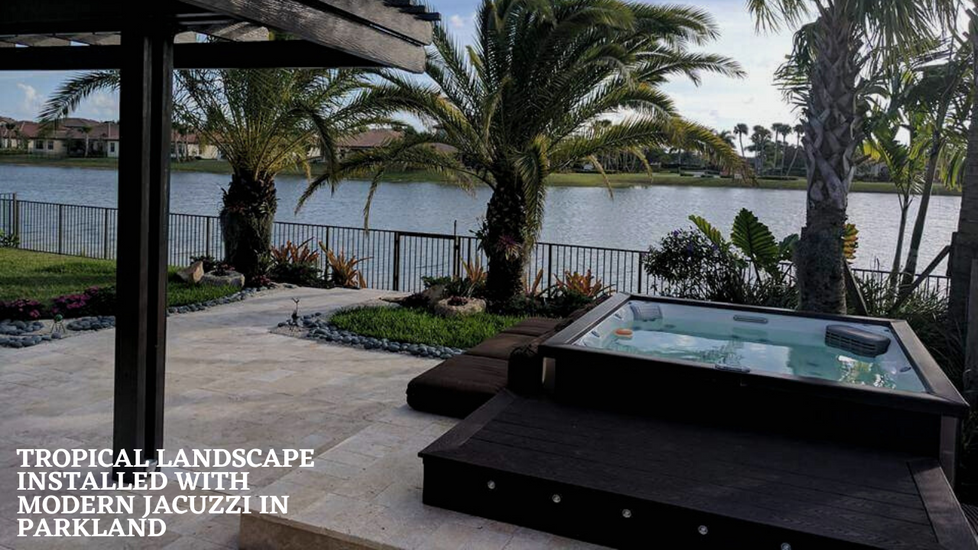 Tropical Landscape Installed With Modern Jacuzzi In Parkland ...